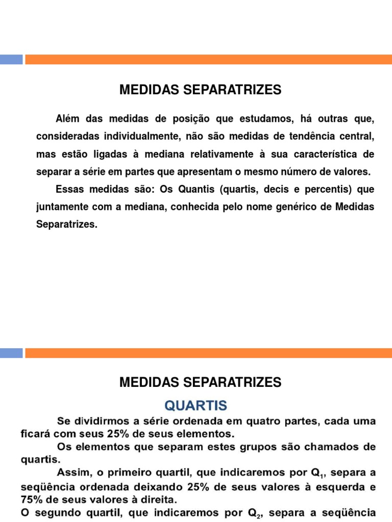 Medidas Separatrizes: Quartis, Decis e Percentis | PDF | Mediana ...