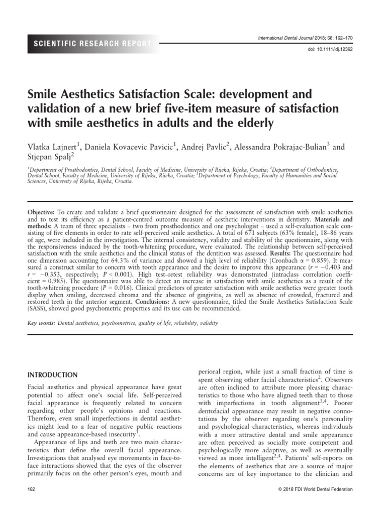 Smile Aesthetics Satisfaction Scale Development Andvalidation of A New ...