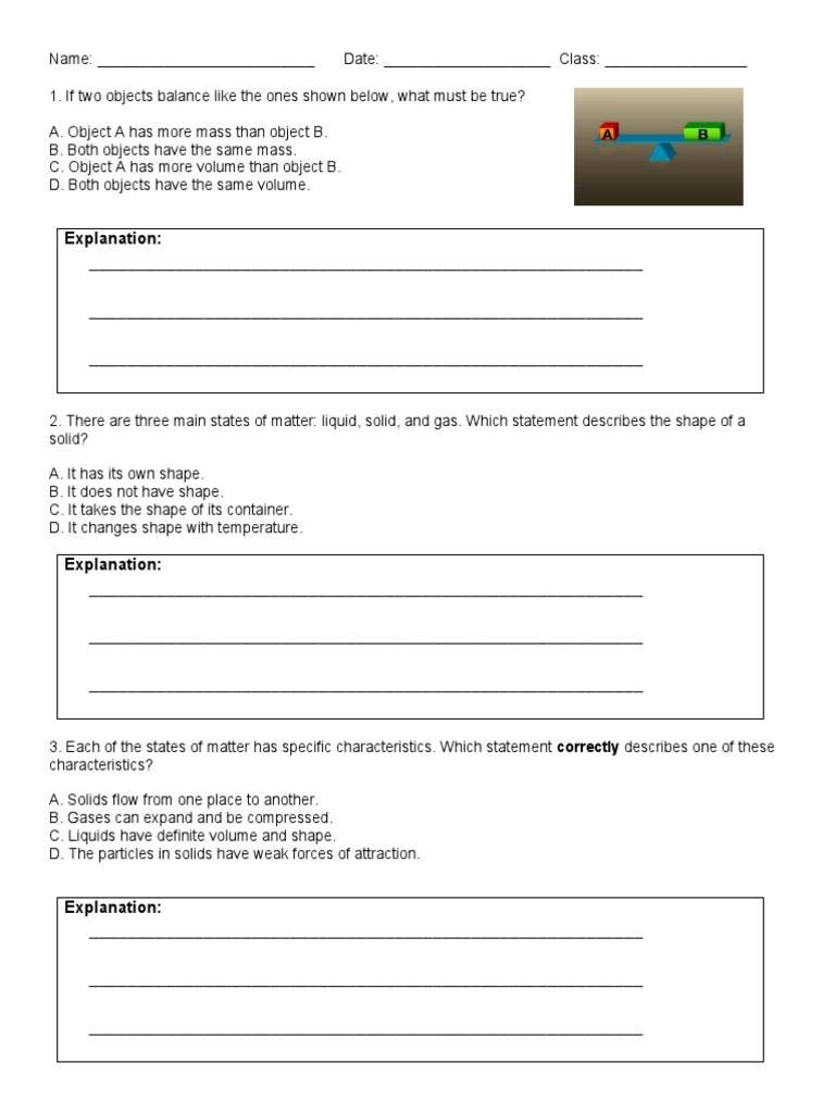 Properties of Matter Test | PDF | Water | Matter