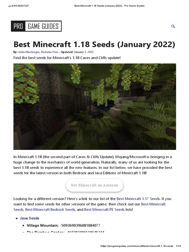 Best Minecraft 1.18 Seeds (January 2022) - Pro Game Guides | PDF ...