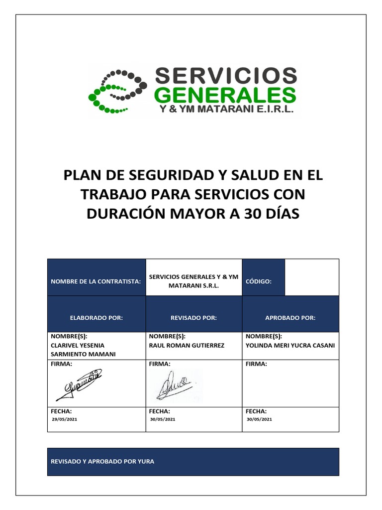 Plan de SST para Servicios Con Duración Mayor A 30 Días | Descargar gratis PDF | Seguridad y ...
