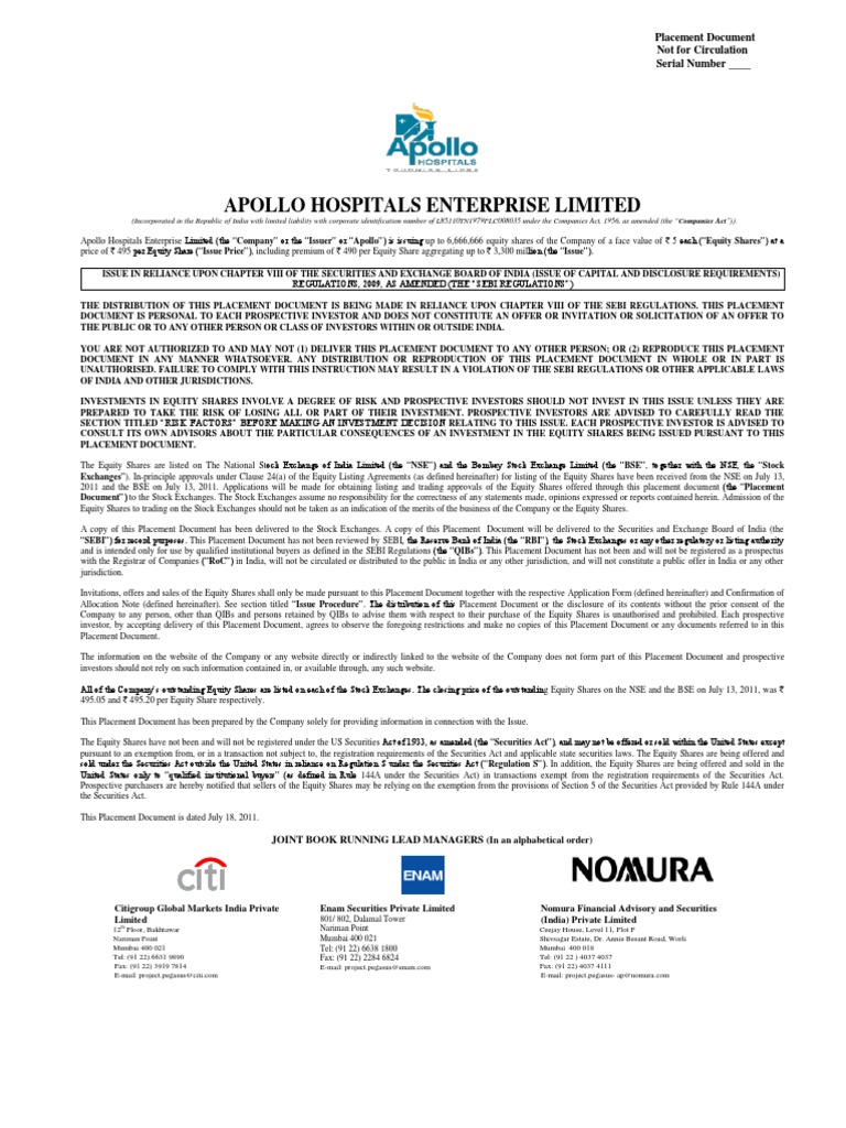 Placement Document | PDF | Securities Act Of 1933 | Stocks