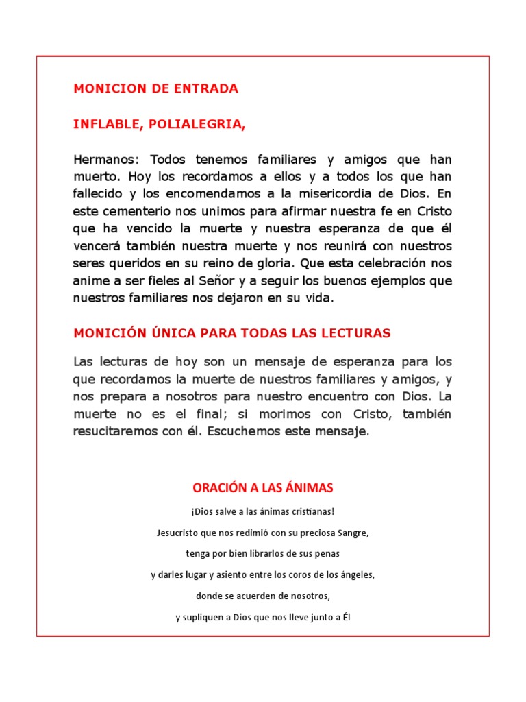 Moniciones Fieles Difuntos | PDF | Purgatorio | Creencia religiosa y ...
