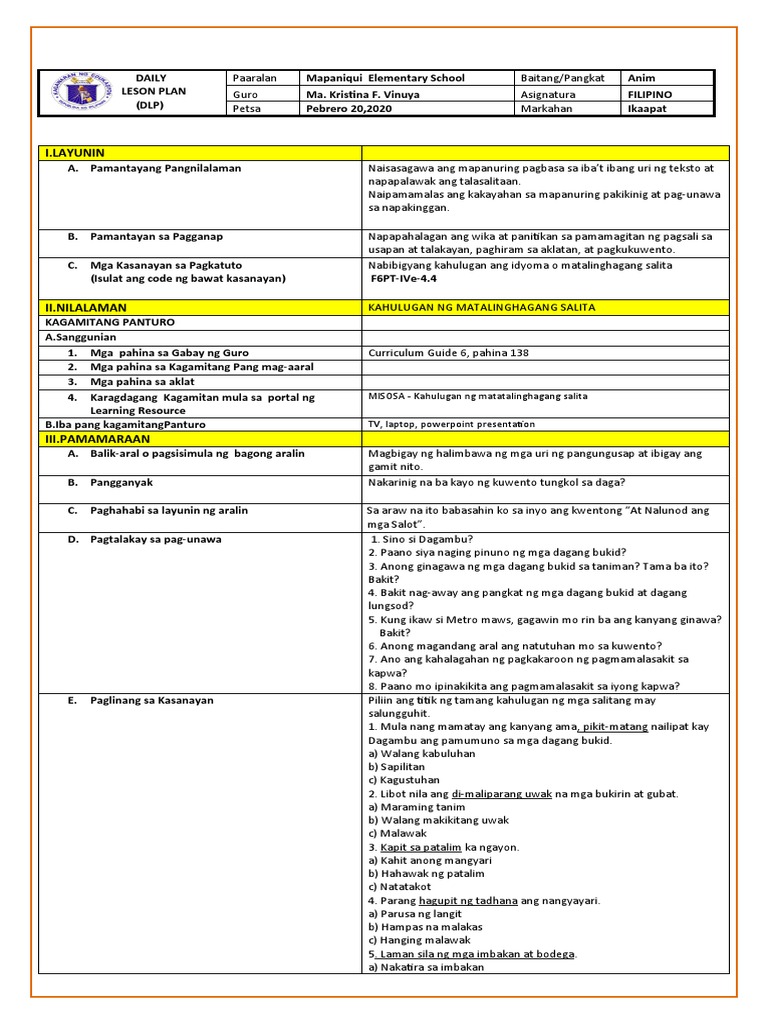 I.Layunin: MISOSA - Kahulugan NG Matatalinghagang Salita TV, Laptop ...