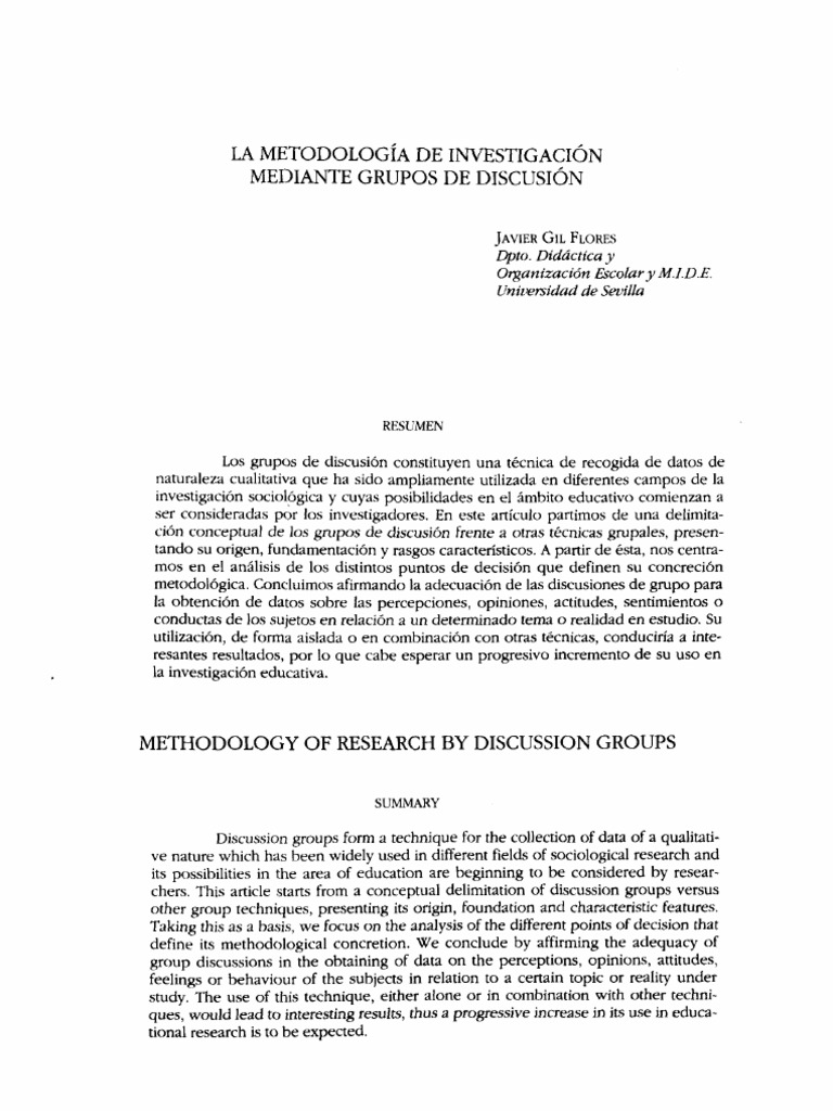 La Metodología de Investigación Mediante Grupos de Discusión ...