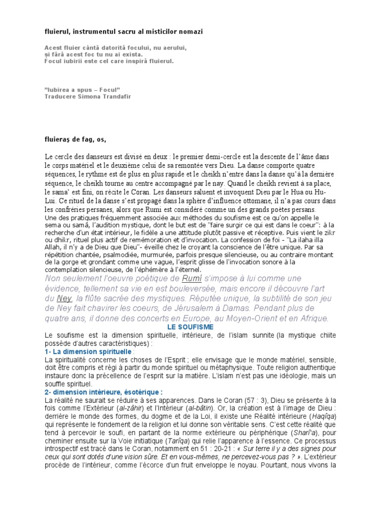 Fluierul, Instrumentul Sacru Al Misticilor Nomazi | PDF | Soufisme | Dieu