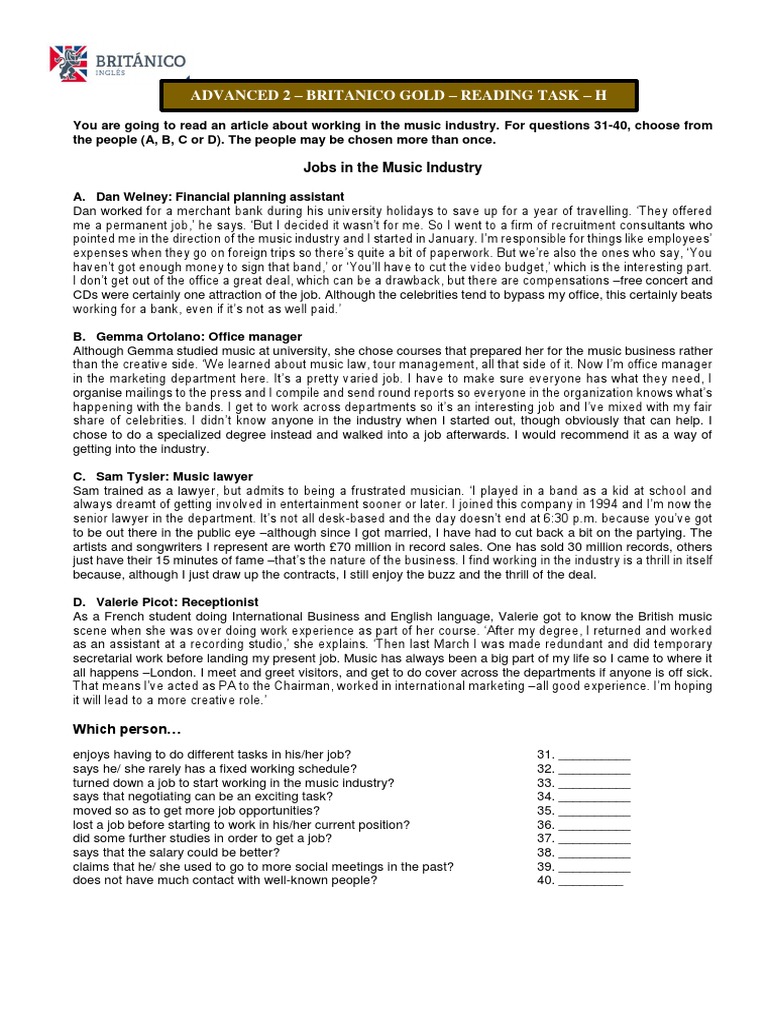 Careers in the Music Industry Explained | PDF