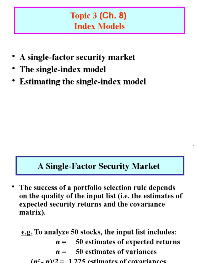 1 A Single Factor Security Market The Single Index Model Estimating The ...