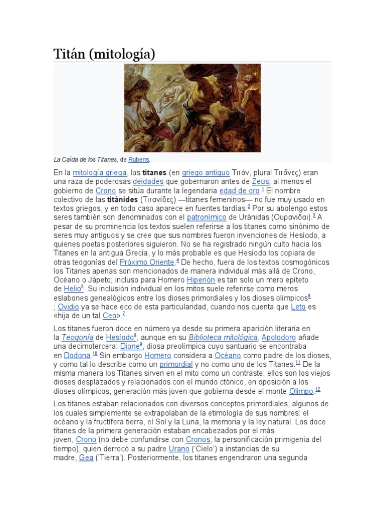Los 12 Titanes de la Mitología Griega | PDF | Deidades griegas | Deidades