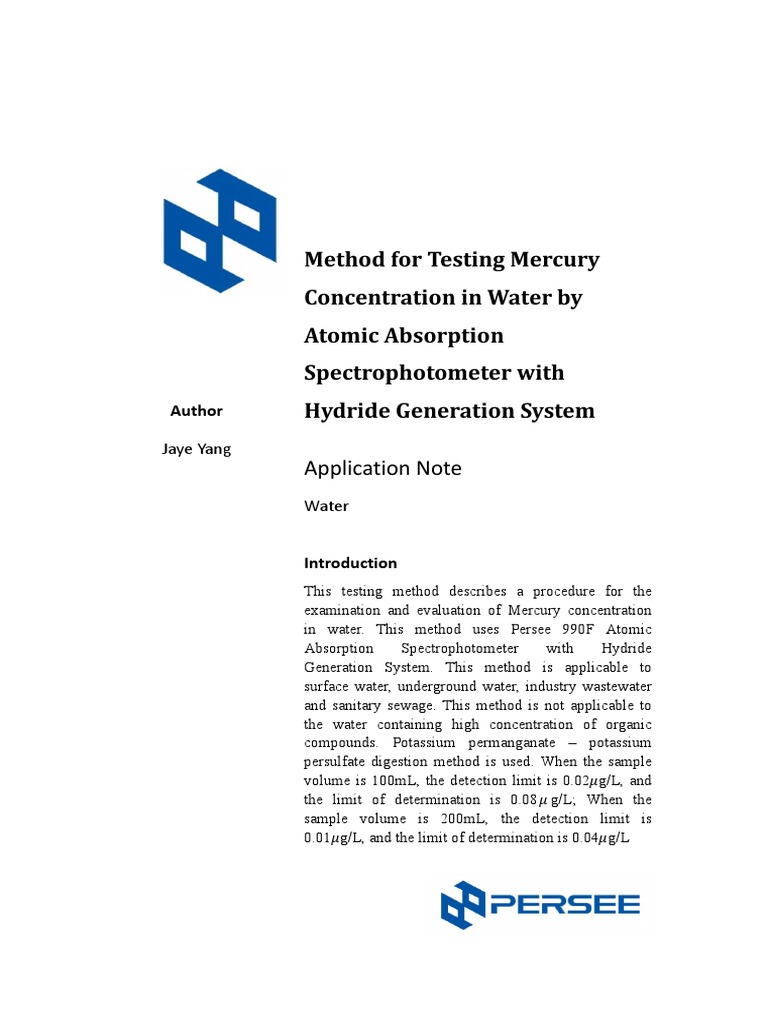 Method For Testing Mercury Concentration in Water by Atomic Absorption ...