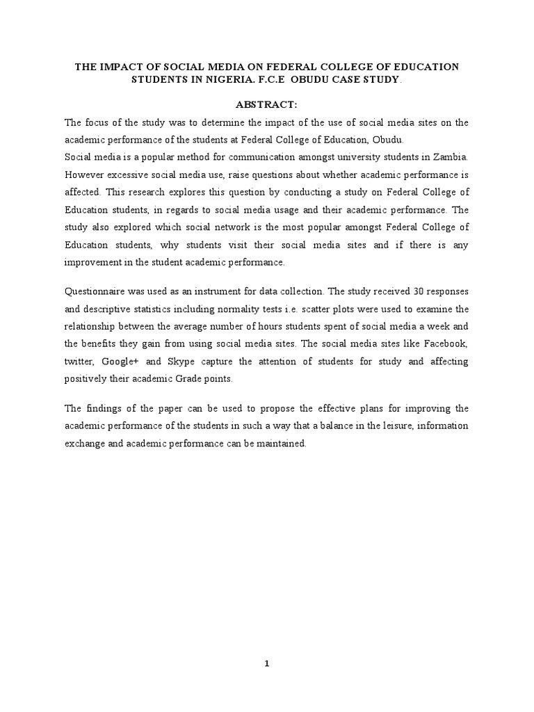 The Impact of Social Media On Federal College of Education Students in ...