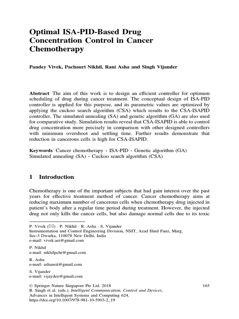 Optimal ISA-PID-Based Drug Concentration Control in Cancer Chemotherapy ...