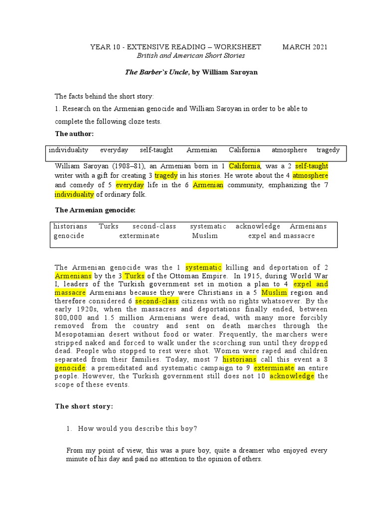 Worksheet March 2021 | PDF | Armenian Genocide