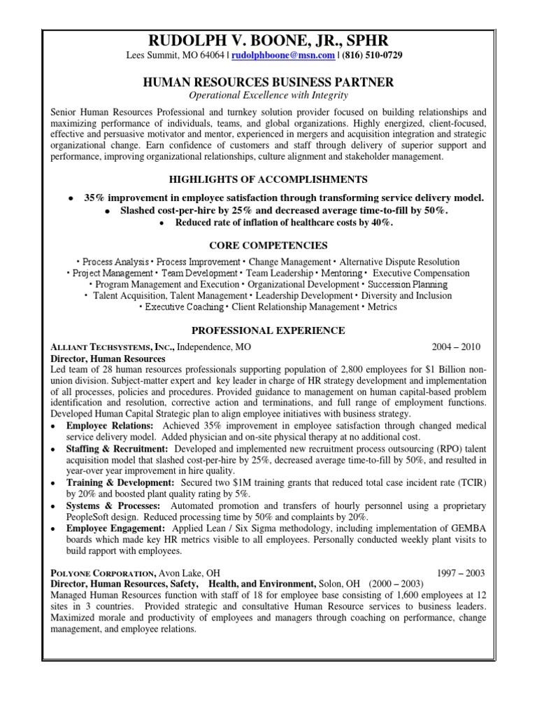 Director Human Resources in Charlotte NC Resume Rudolph Boone | PDF ...
