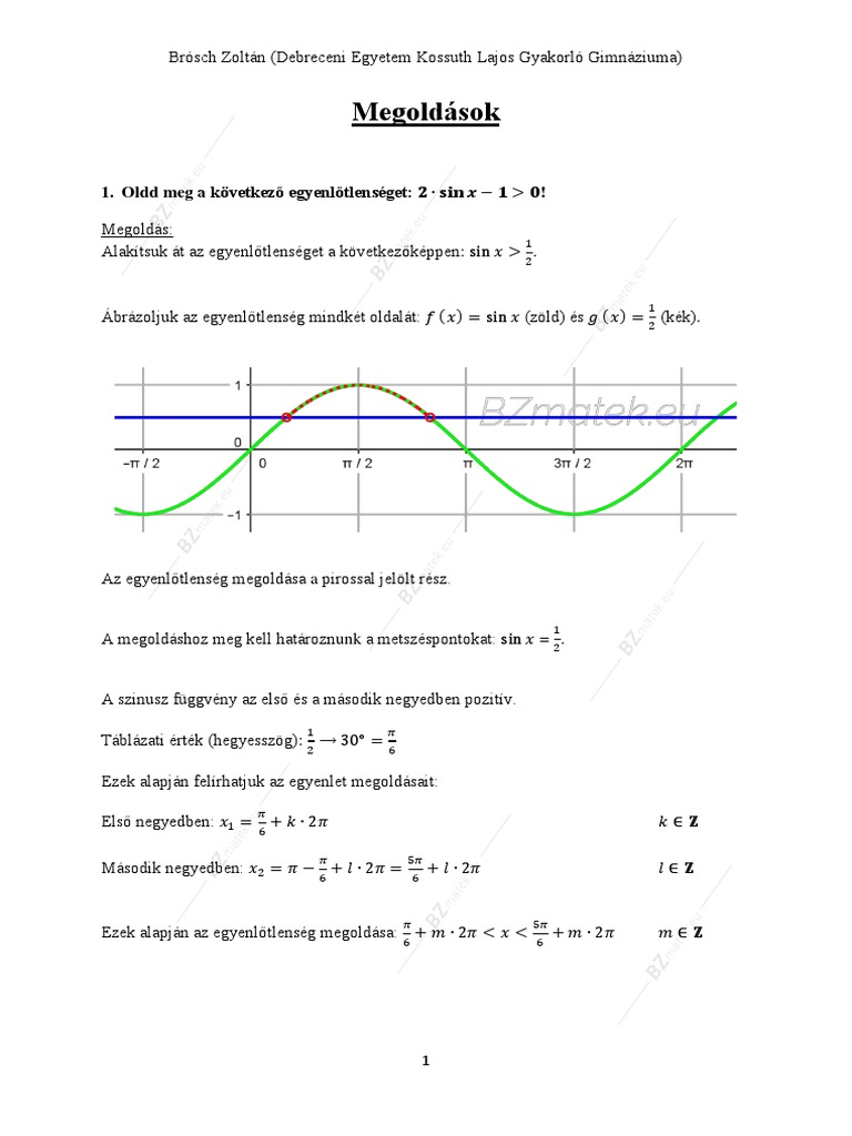 Egyenletek XXIV. Trigonometrikus Egyenlőtlenségek M | PDF