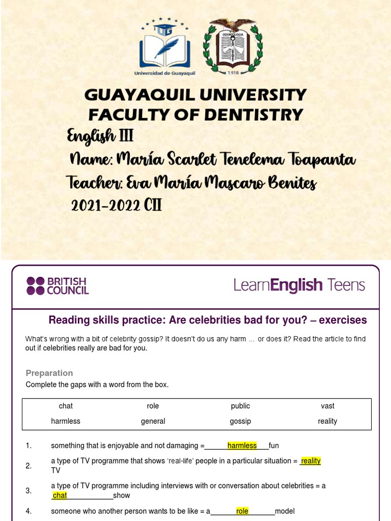 Celebrities Reading Task | PDF | Narcissism | Social Psychology