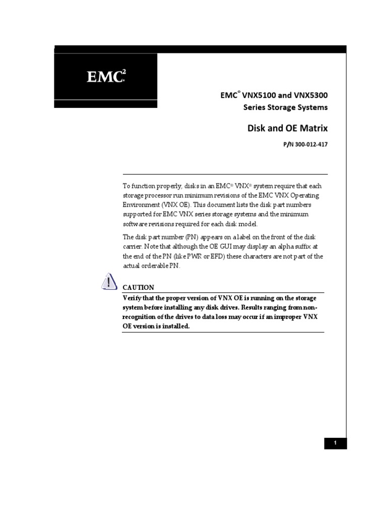 Disk and OE Matrix: EMC VNX5100 and VNX5300 Series Storage Systems ...