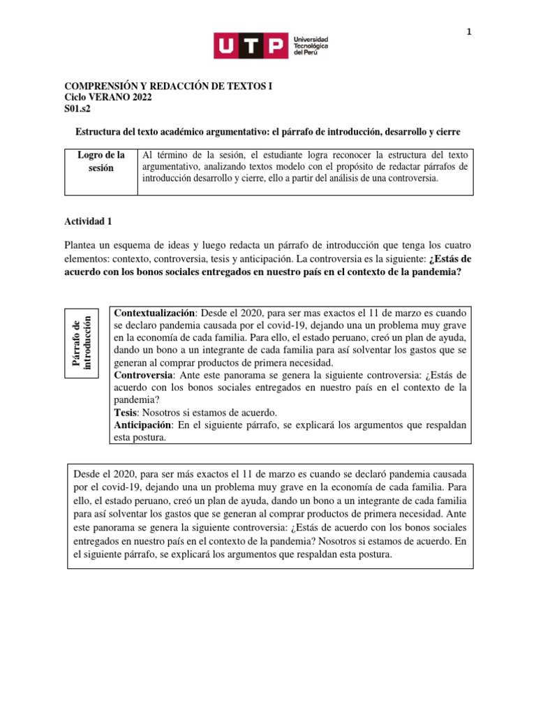 S01.s2 - Párrafo de Introducción, Desarrrollo, Cierre y Esquema de ... S01.s2 - Párrafo de Introducción, Desarrrollo, Cierre y Esquema de ...