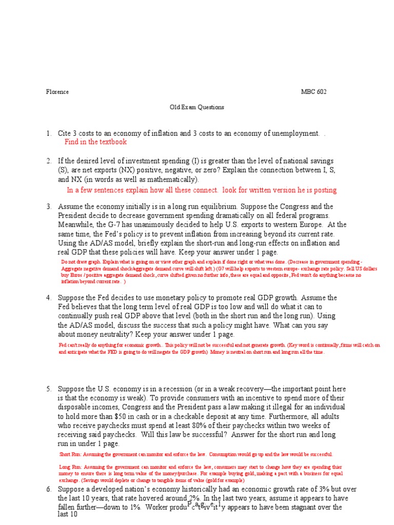 Old Macro Exam Questions 2021 | PDF | Inflation | Economies