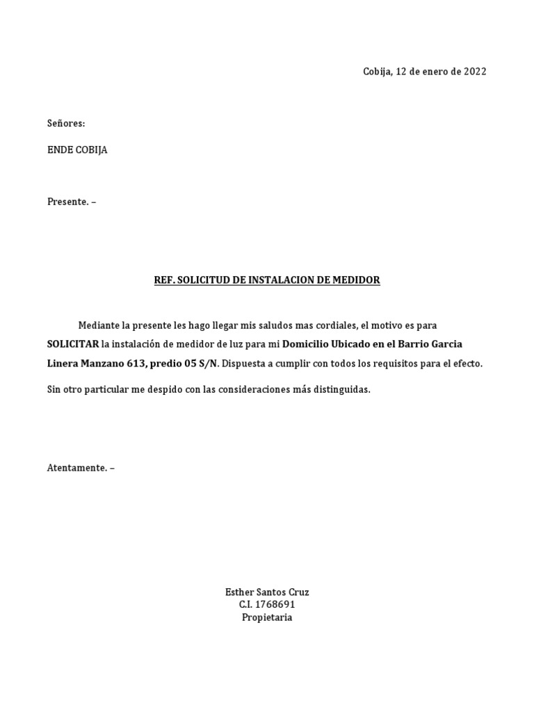 Solicitud de Instalacion de Medidor Ende 2 | PDF