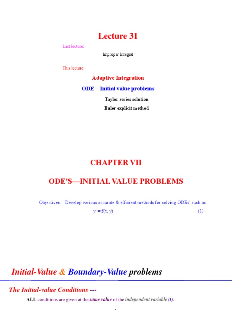 Chapter 7 - Numerical Methods For Initial Value Problems | PDF ...
