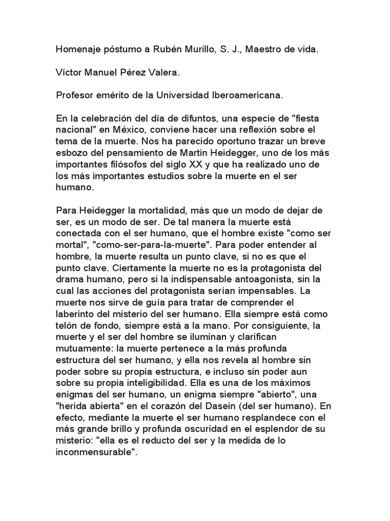 Homenaje Póstumo A Rubén Murillo | PDF | Martin Heidegger | Muerte