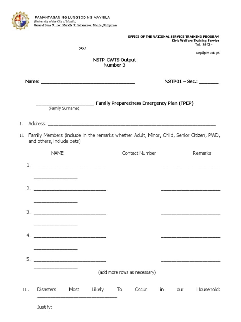 Family Preparedness Emergency Plan Template 2 | PDF | Emergency Management