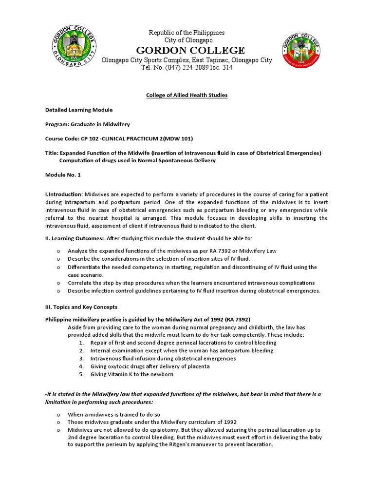 Expanded Midwifery Functions in Emergencies | PDF | Intravenous Therapy ...
