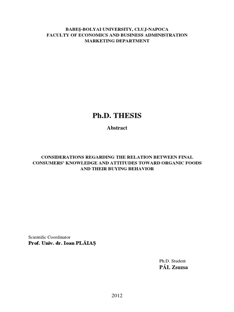 Ph.D. Thesis: Babeș-Bolyai University, Cluj-Napoca Faculty of Economics and Business ...