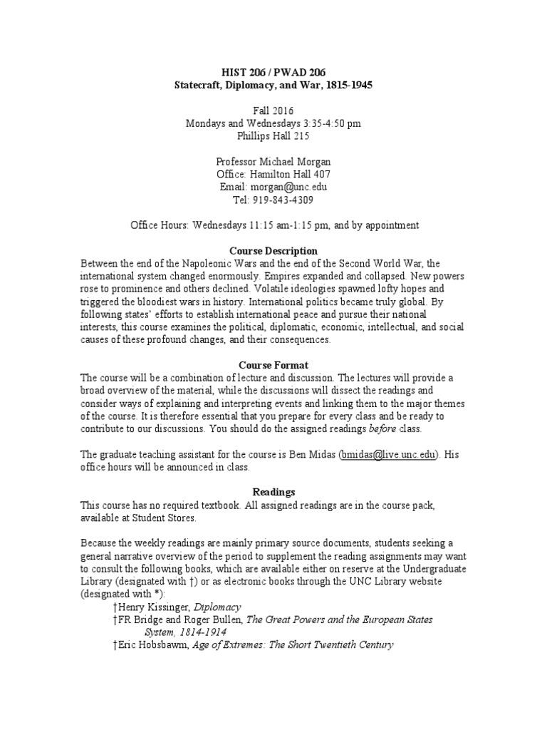 HIST 206 / PWAD 206 Statecraft, Diplomacy, and War, 1815-1945 | PDF ...