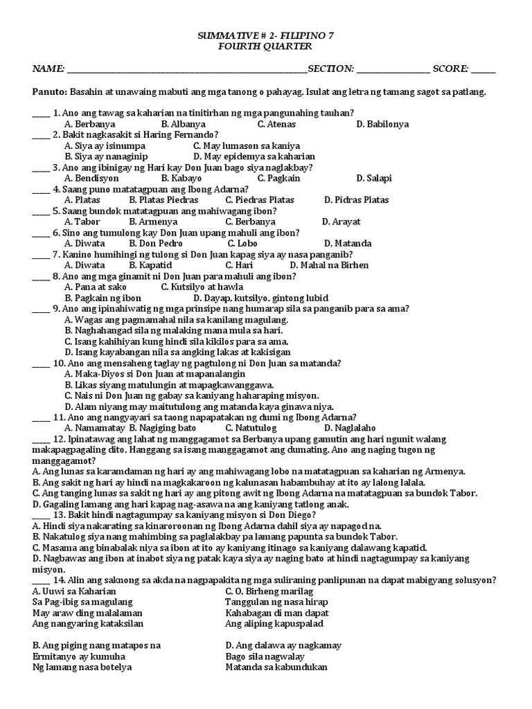 Filipino 7-Summative 2 | PDF