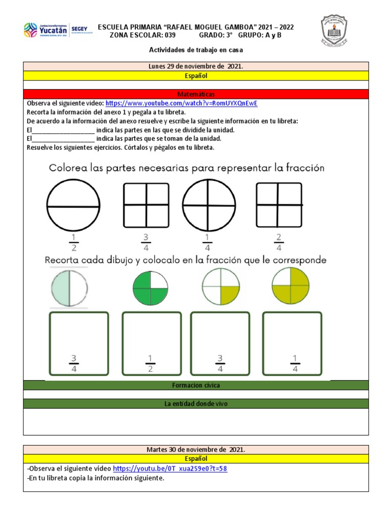 Tarea De Fracciones 3er Grado