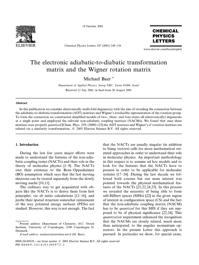 The Electronic Adiabatic-To-Diabatic Transformation Matrix and The ...