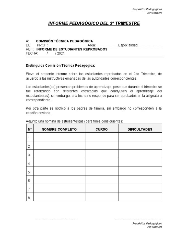 Informe de Estudiantes Reprobados (Modelo2022) | PDF