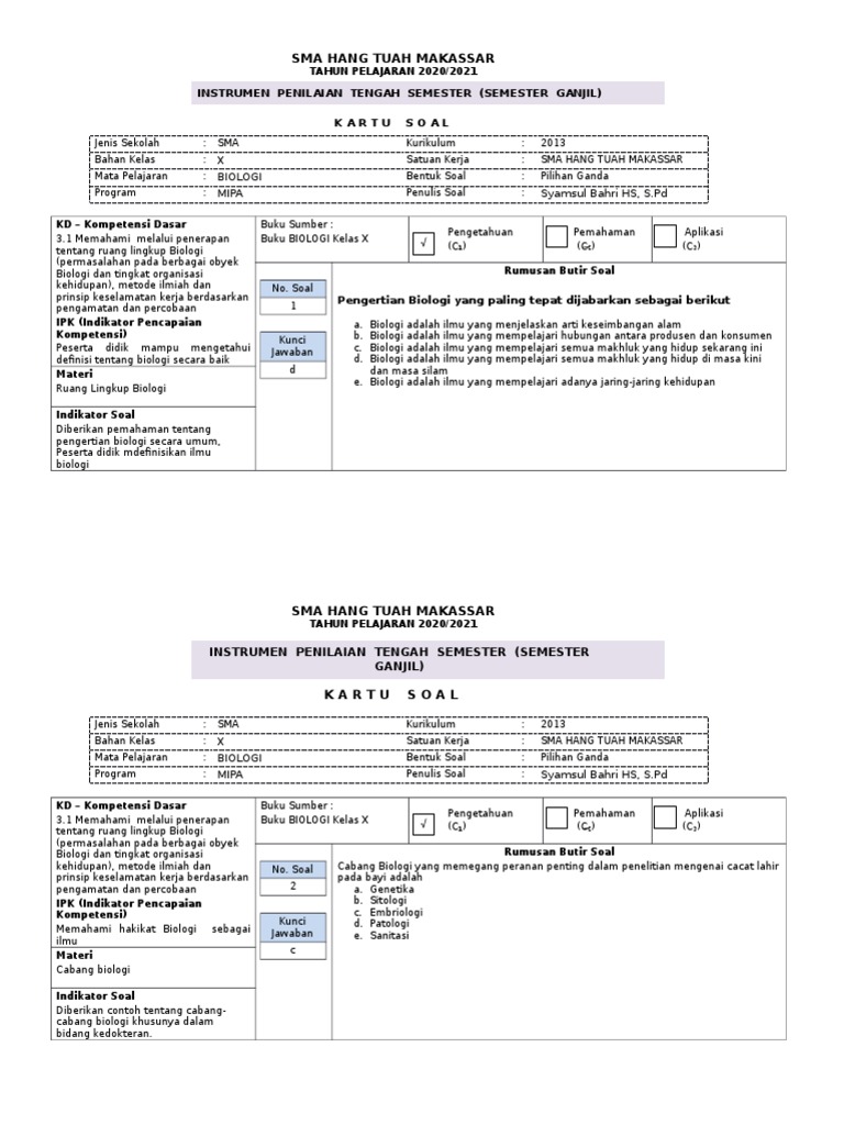 Contoh Soal Kladogram Biologi Kelas 10 | PDF