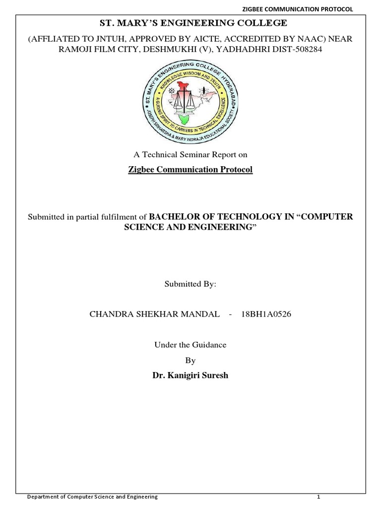 St. Mary'S Engineering College: Zigbee Communication Protocol | PDF | Computer Network | Network ...