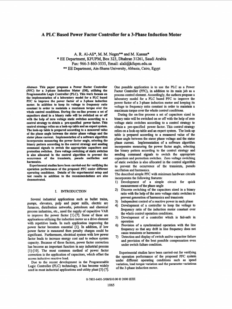 Plc Power Factor Controller For Motors Pdf Analog To Digital