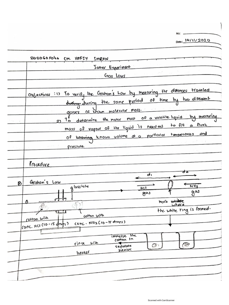 CHM - 420 - Hafiy Imran - Ras222 - Jotter& Procedure Experiment Gas ...