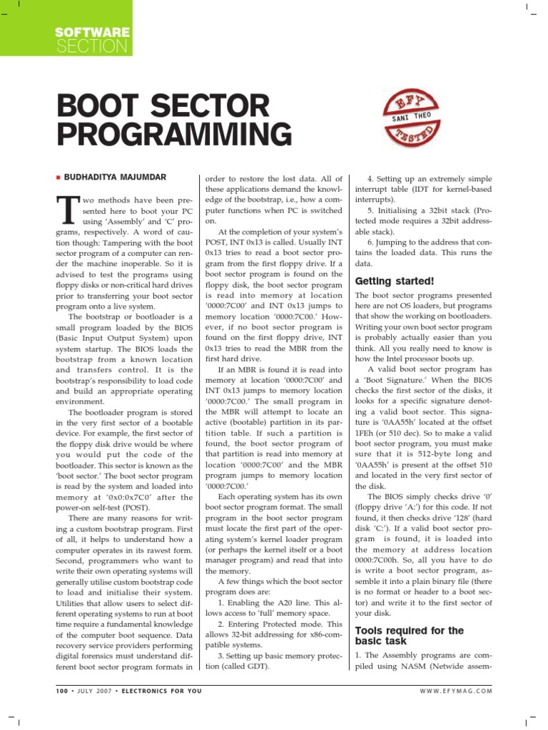 Boot Sector Programming | PDF | Booting | Bios