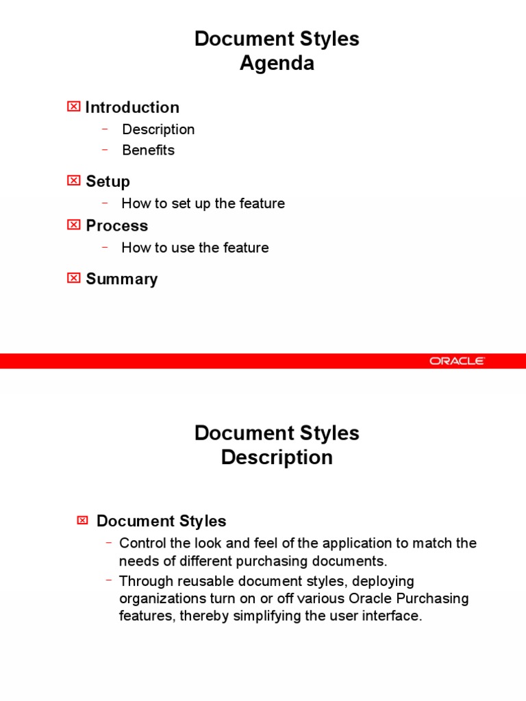 Document Styles Agenda: Description Benefits How To Set Up The Feature ...