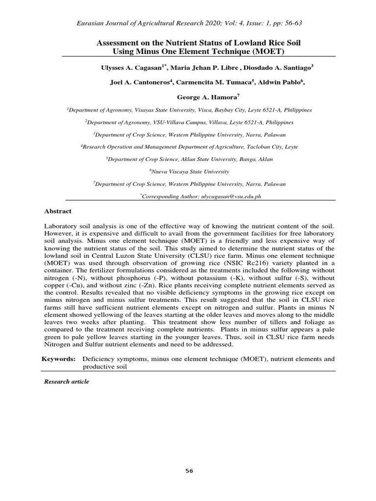 Assessment On The Nutrient Status of Lowland Rice Soil Using Minus One ...