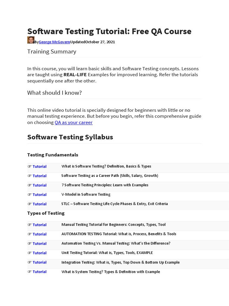 Software Testing Tutorial | PDF | Software Testing | Software Software Testing Tutorial | PDF | Software Testing | Software