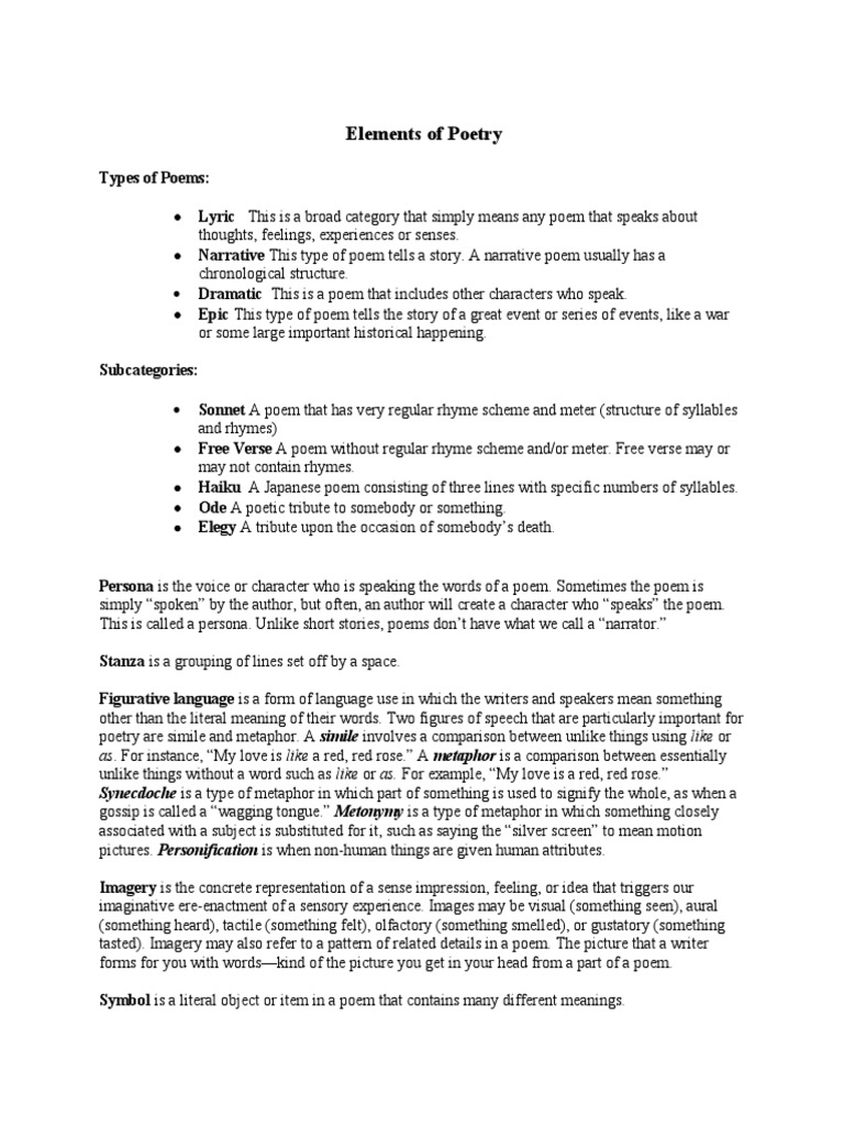 Types and Elements of Poetry Explained | PDF | Poetry | Metre (Poetry)