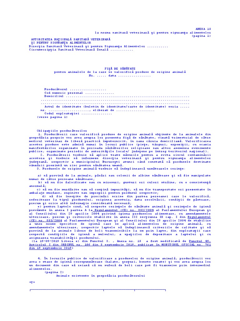 Fisa de Sanatate Animale | PDF