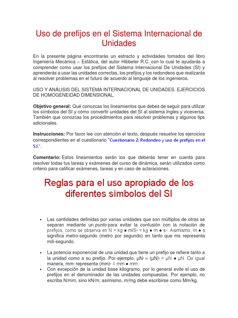 Uso de Prefijos en El Sistema Internacional de Unidades | PDF ...