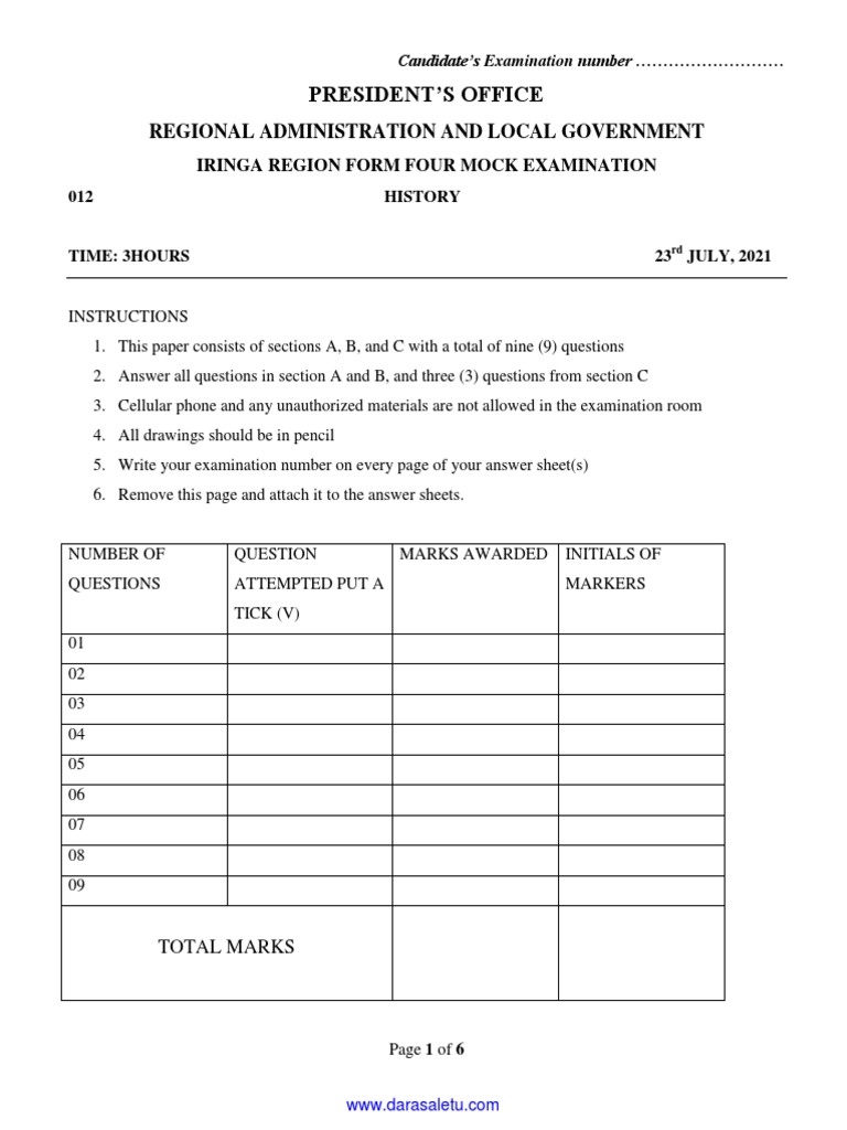 Iringa History Form Four Mock 2021 | PDF | Colonialism | Agriculture