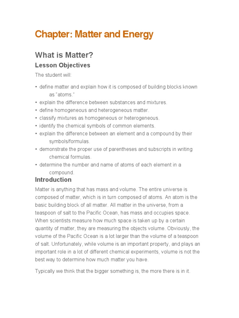 Chapter: Matter and Energy | PDF | Atoms | Chemical Elements