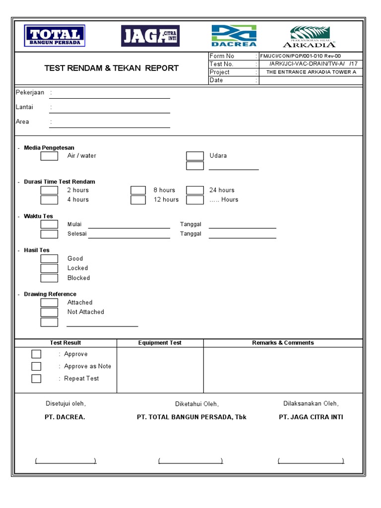 Form Test Rendam - Gelontor Drain Ac | PDF