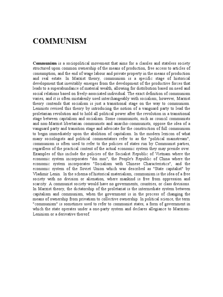 Communism: Communism Is A Sociopolitical Movement That Aims For A ...