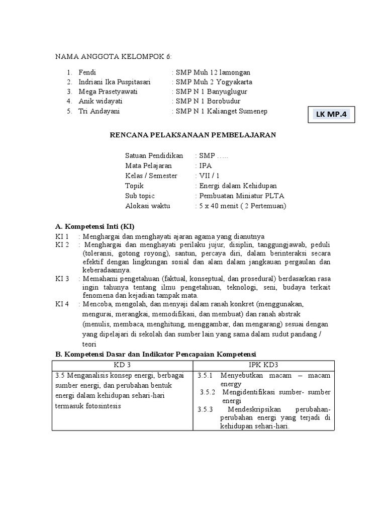 LK 4-RPP Kel 6 | PDF | Karier & Perkembangan | Seni